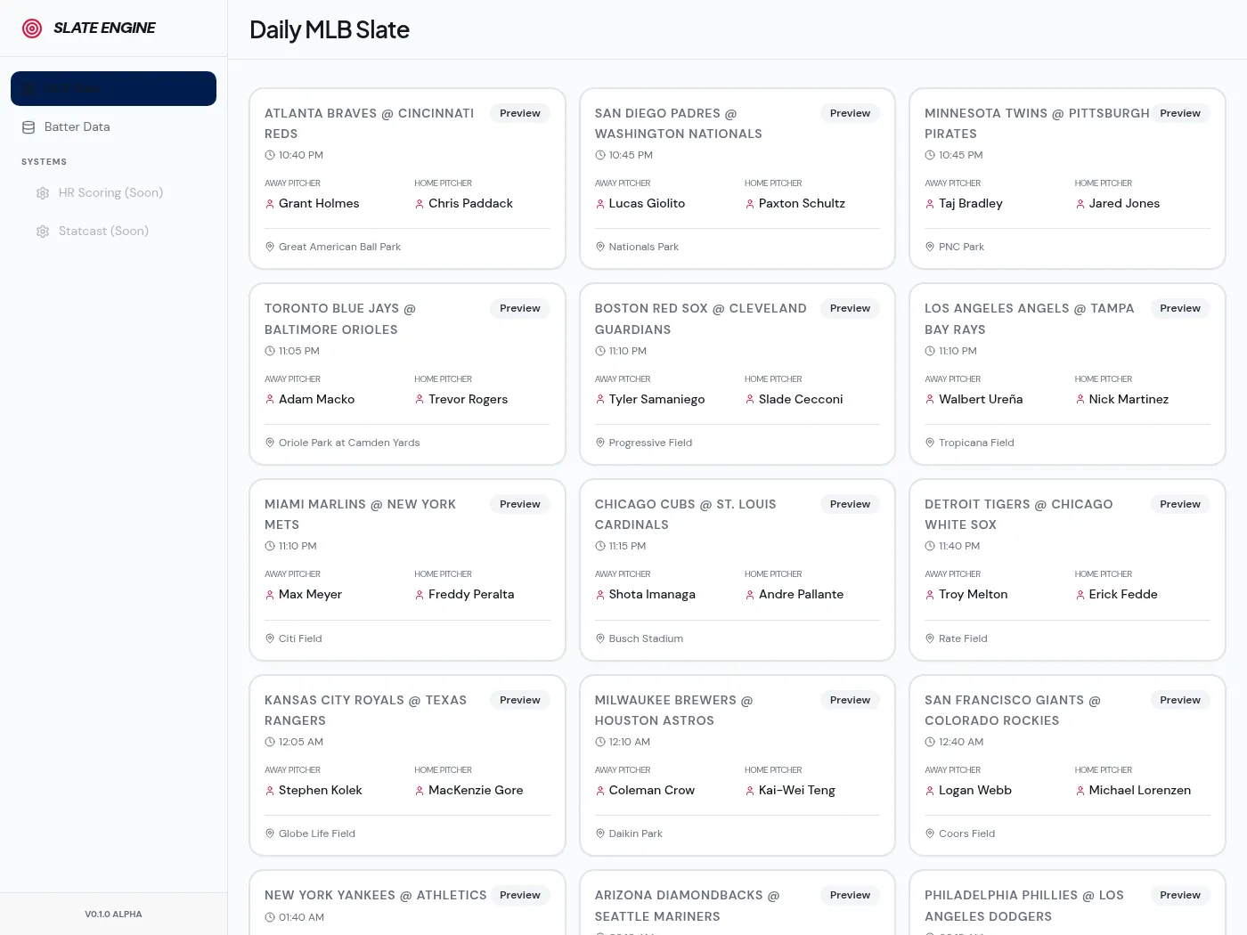 MLB Slate Engine