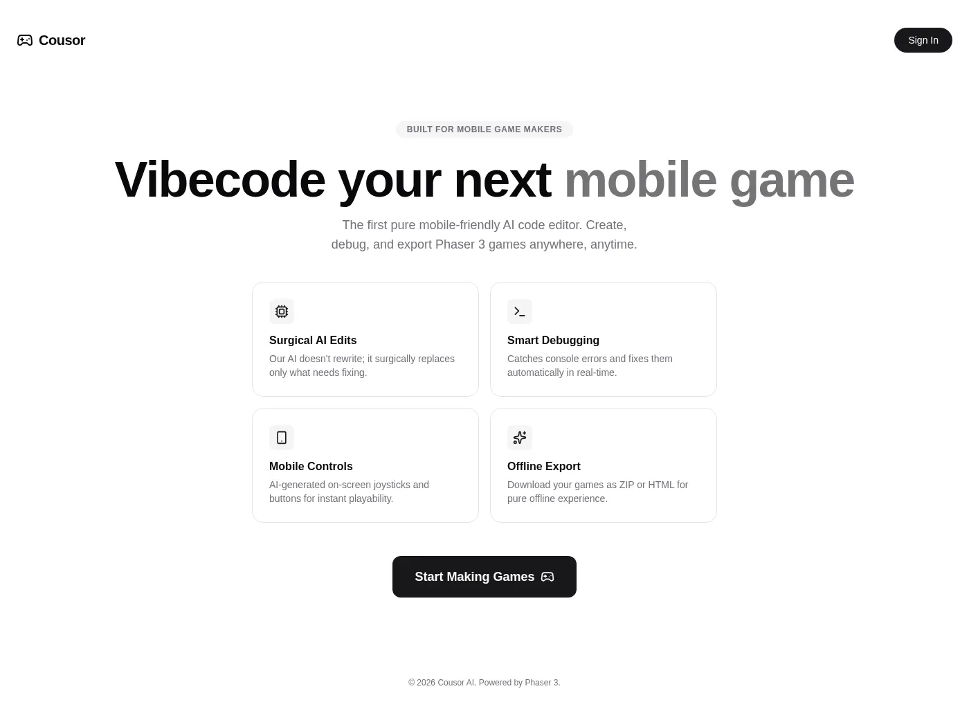 Cousor Mobile Game Maker