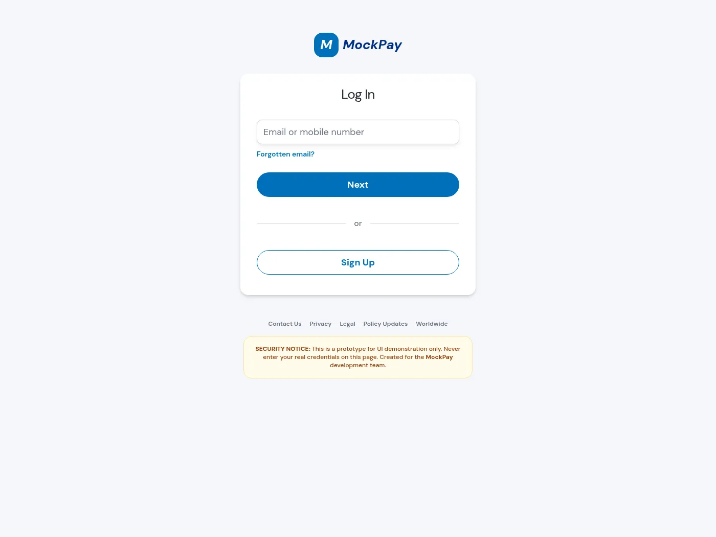 MockPay Login Demo
