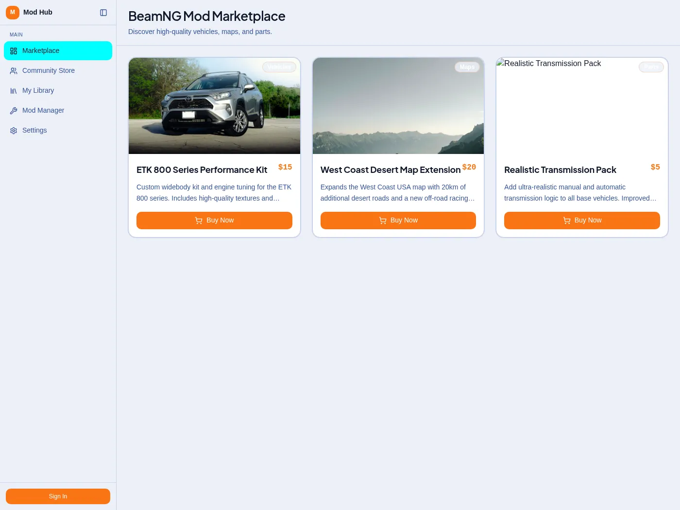 Mod Marketplace Hub