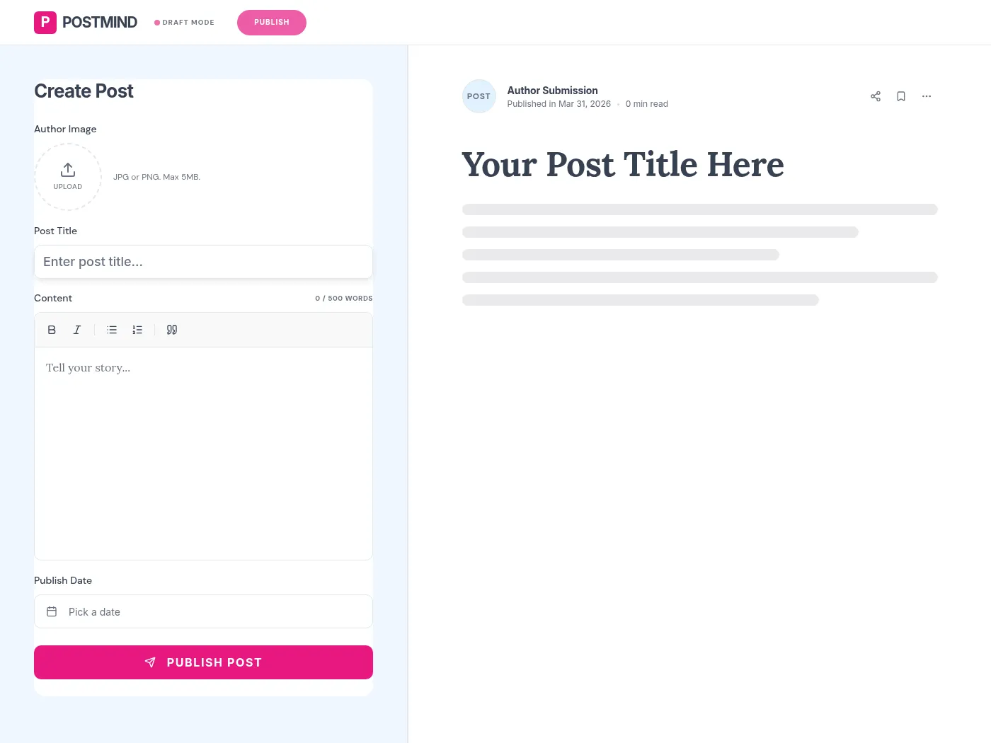 Modern Blog Post Form