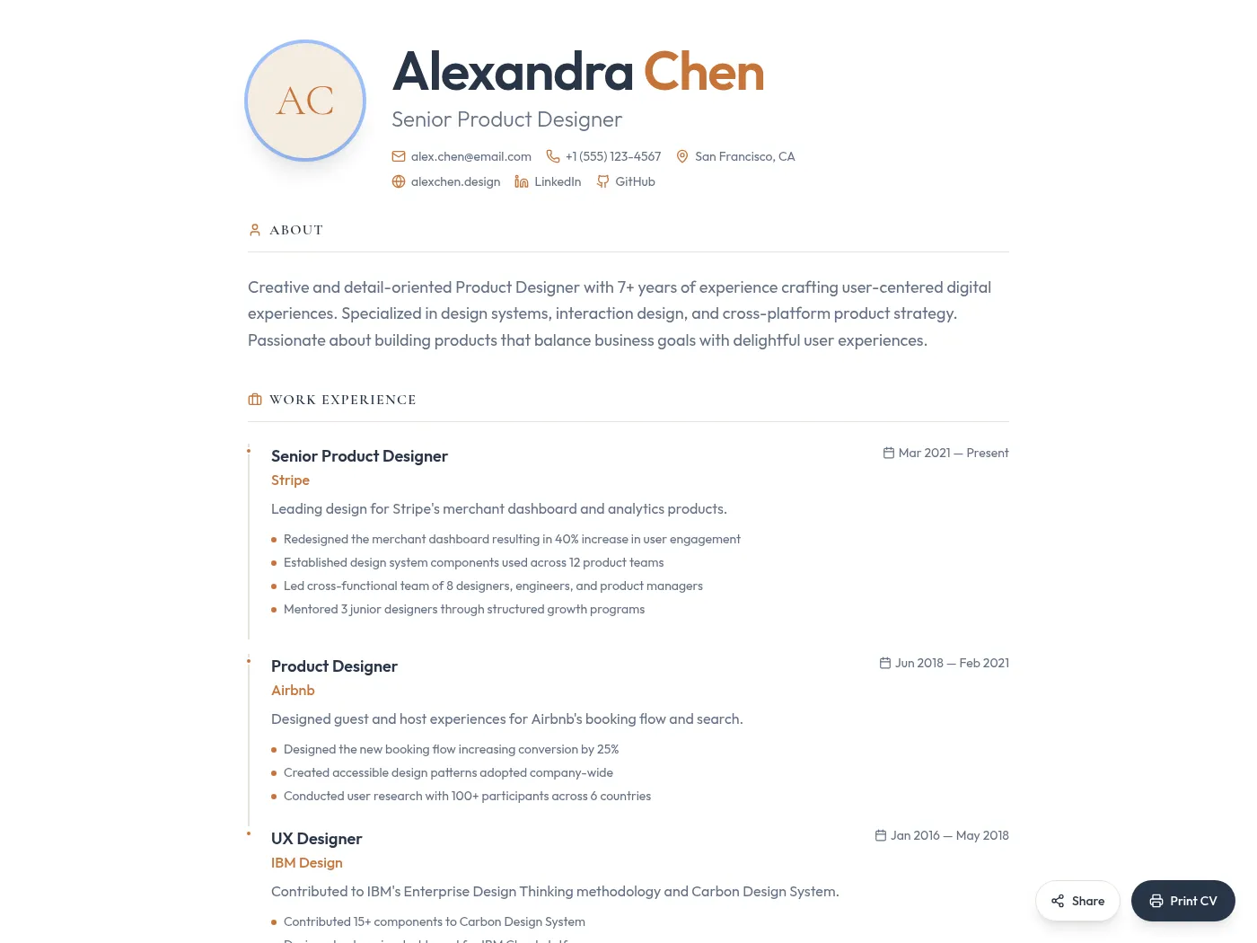 Modern CV Web Template
