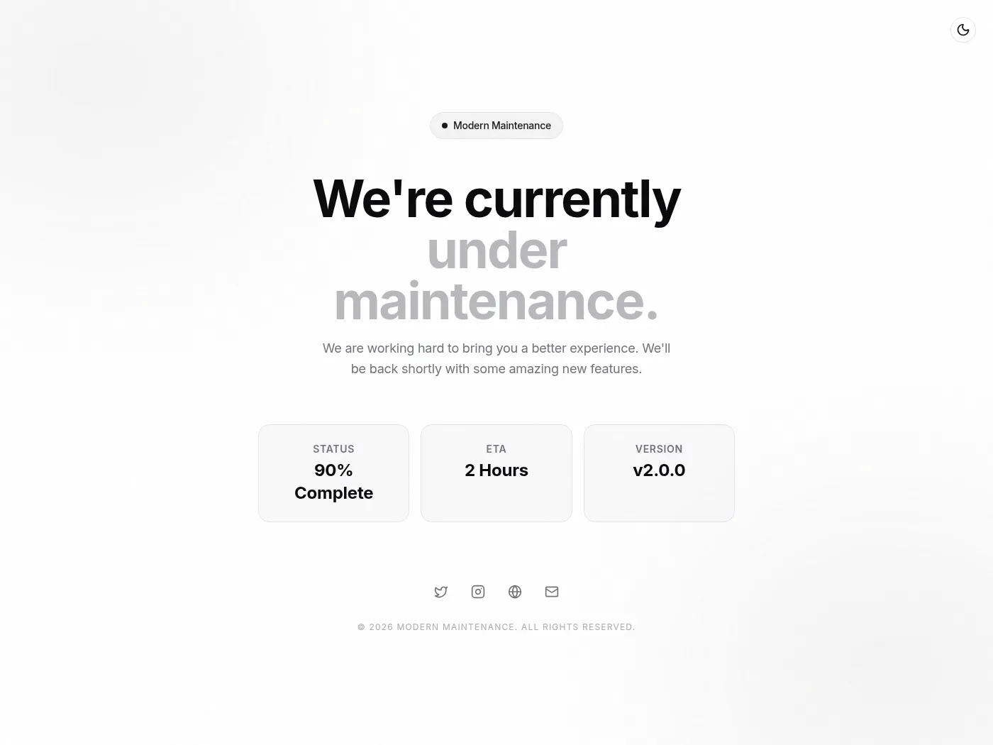 Modern Maintenance Page