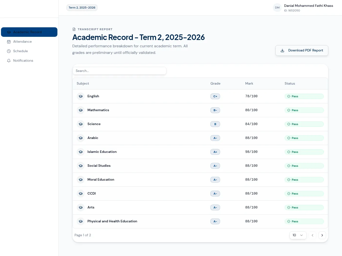 MOE Student Portal Clone
