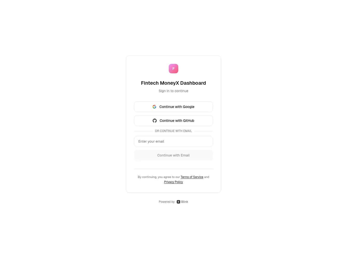 Fintech MoneyX Dashboard