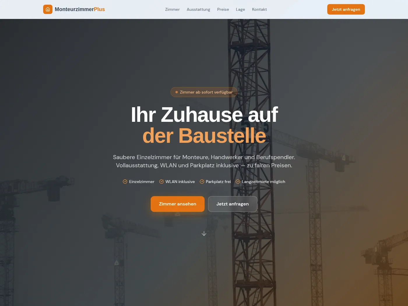 Monteurzimmer Landing Page