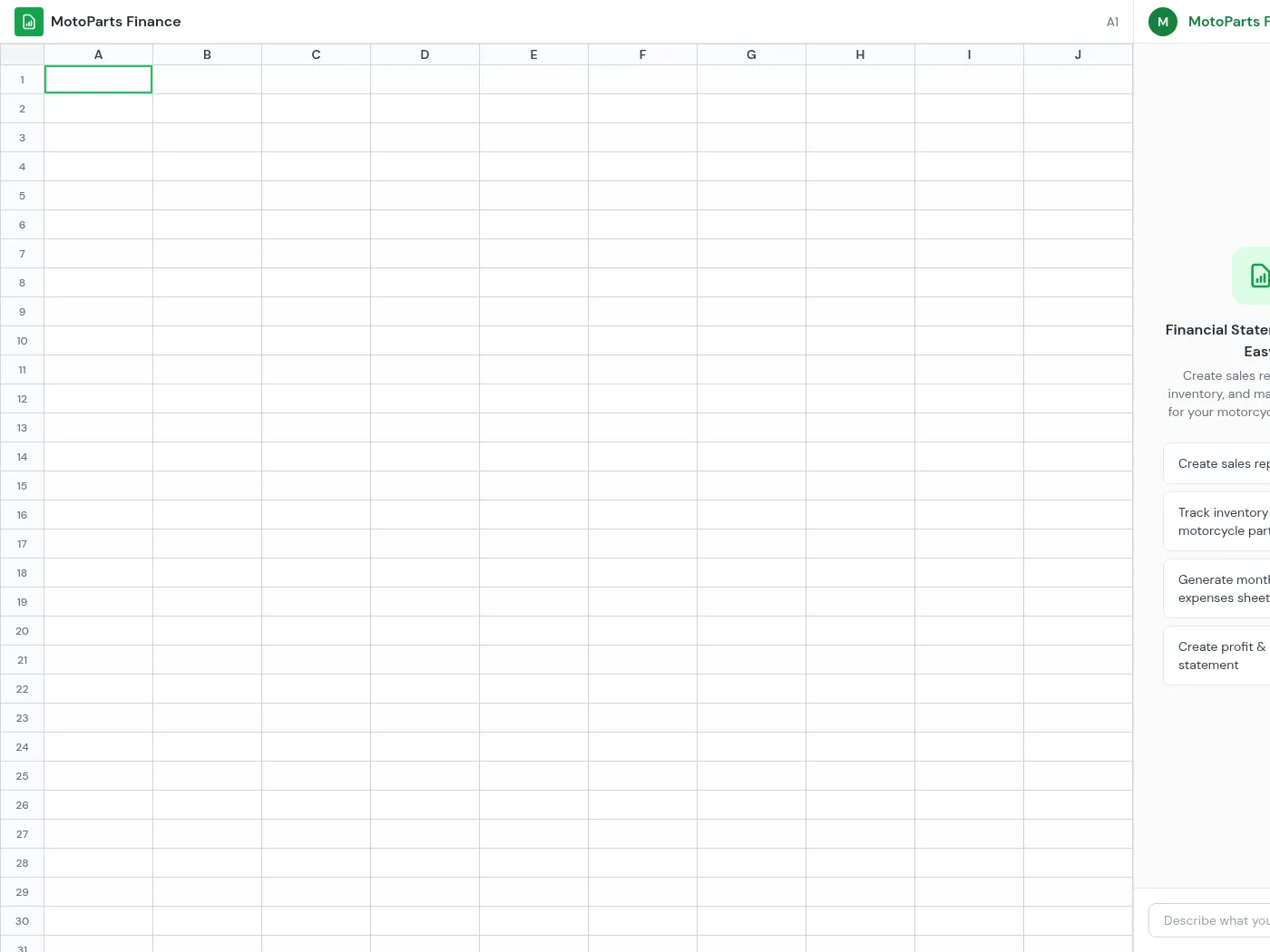 MotoParts Finance Sheet
