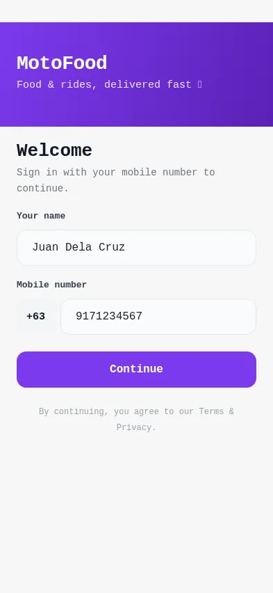 MotoFood Delivery App