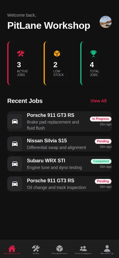 Motorsport Workshop App