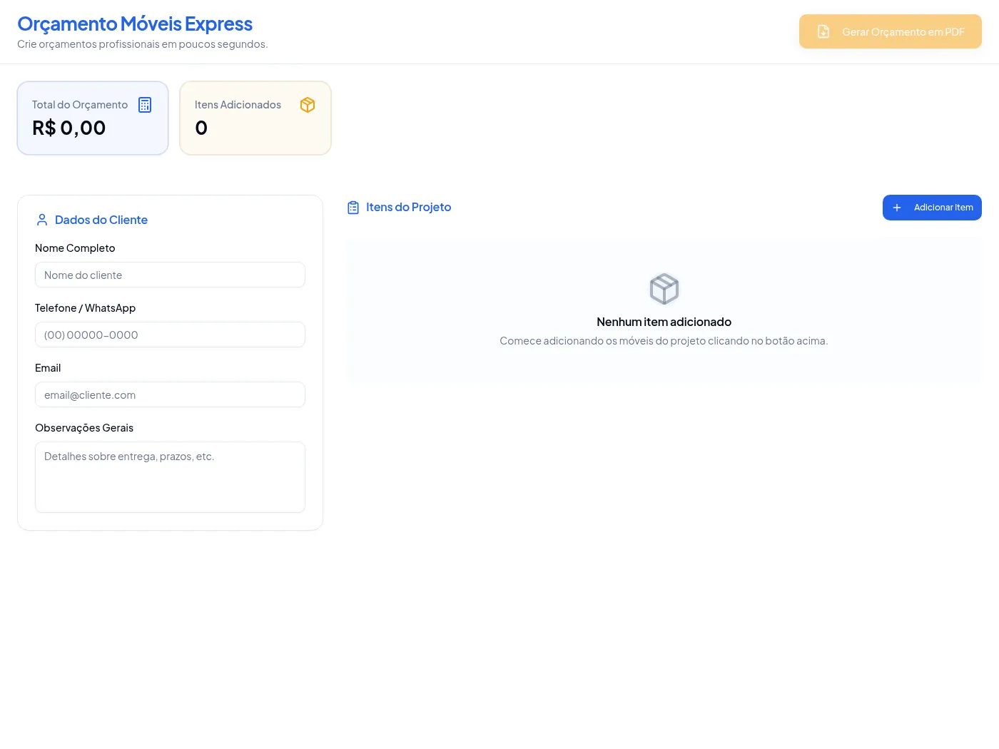 Orçamento Móveis Express