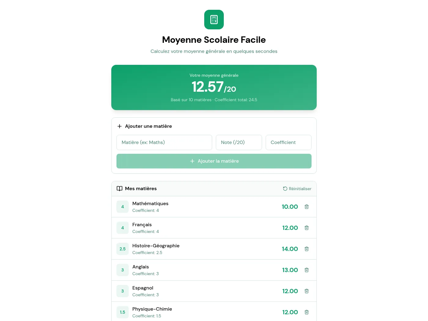 Moyenne Scolaire Facile