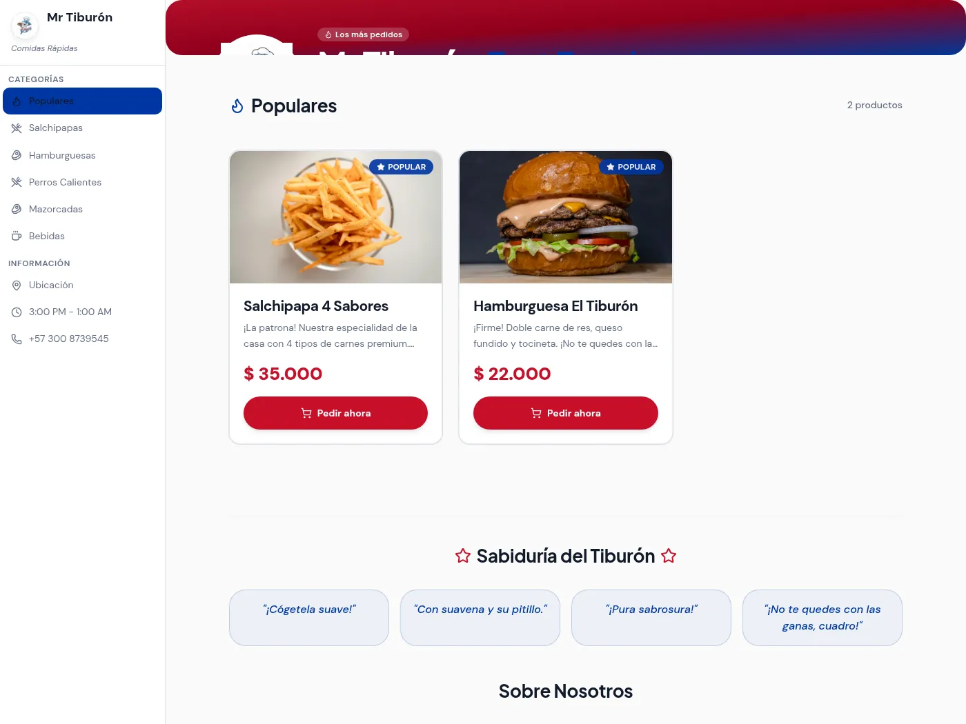Mr Tiburón Web Menu