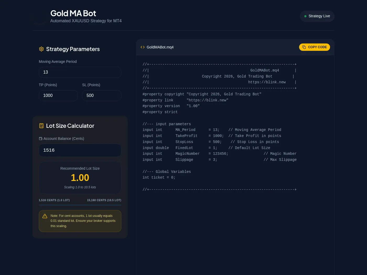 MT4 Gold MA Bot
