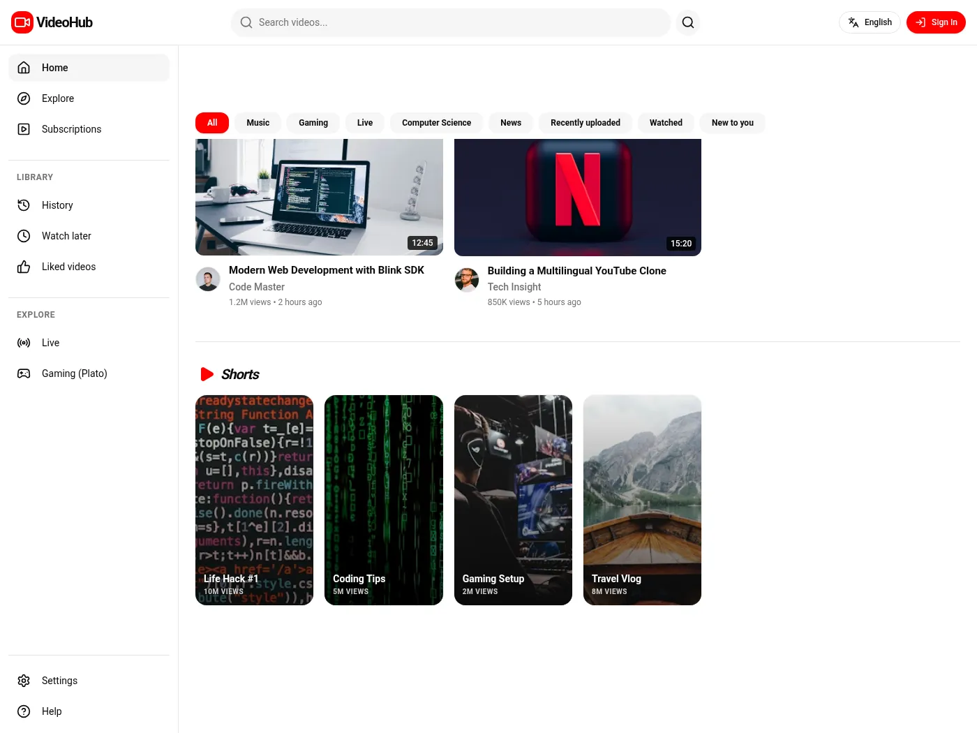 Multilingual YouTube Clone