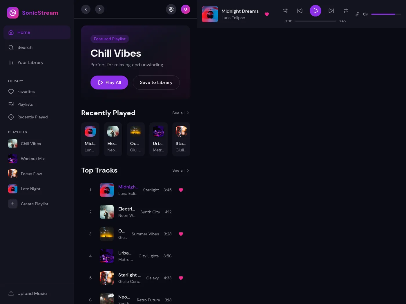 SonicStream Music App