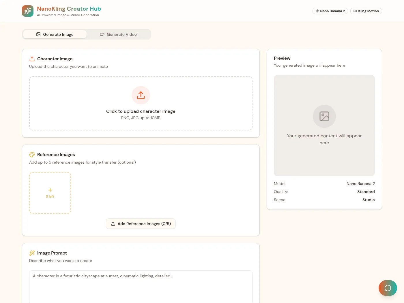 NanoKling Creator Hub