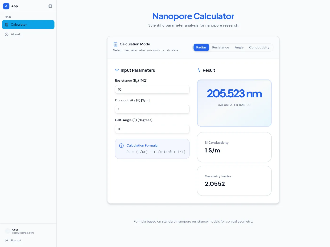 Nanopore Radius Calculator
