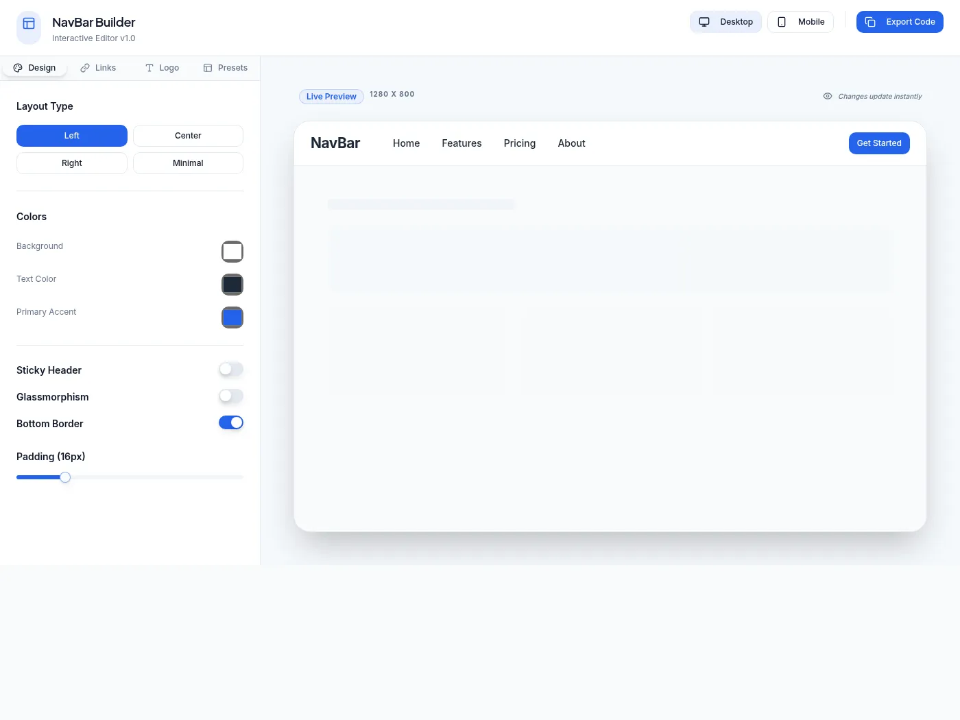 NavBar Builder