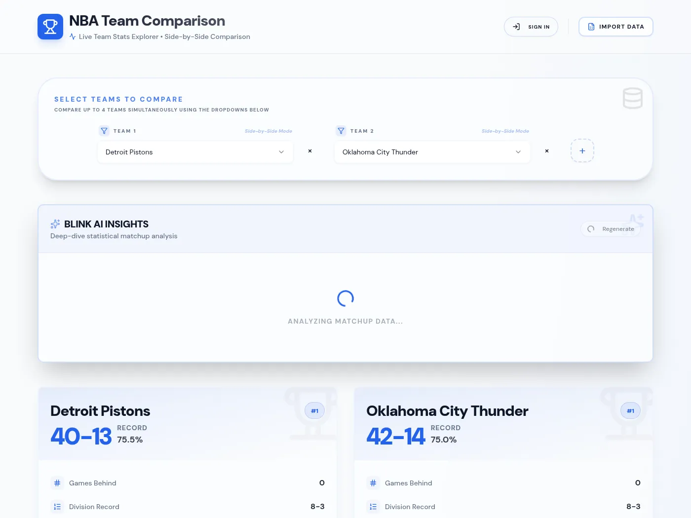 NBA Team Comparison Chart Tool