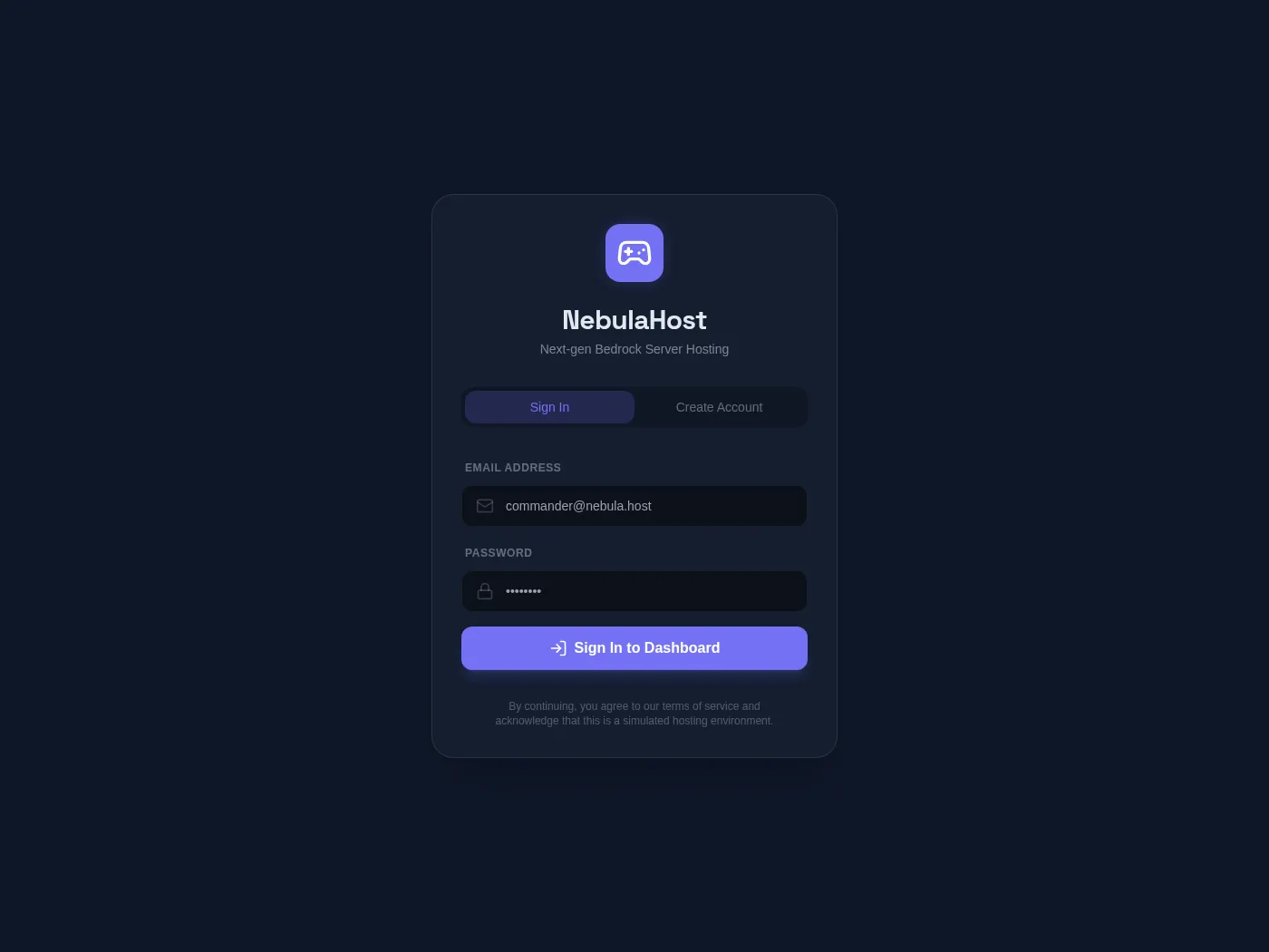 NebulaHost Game Dashboard