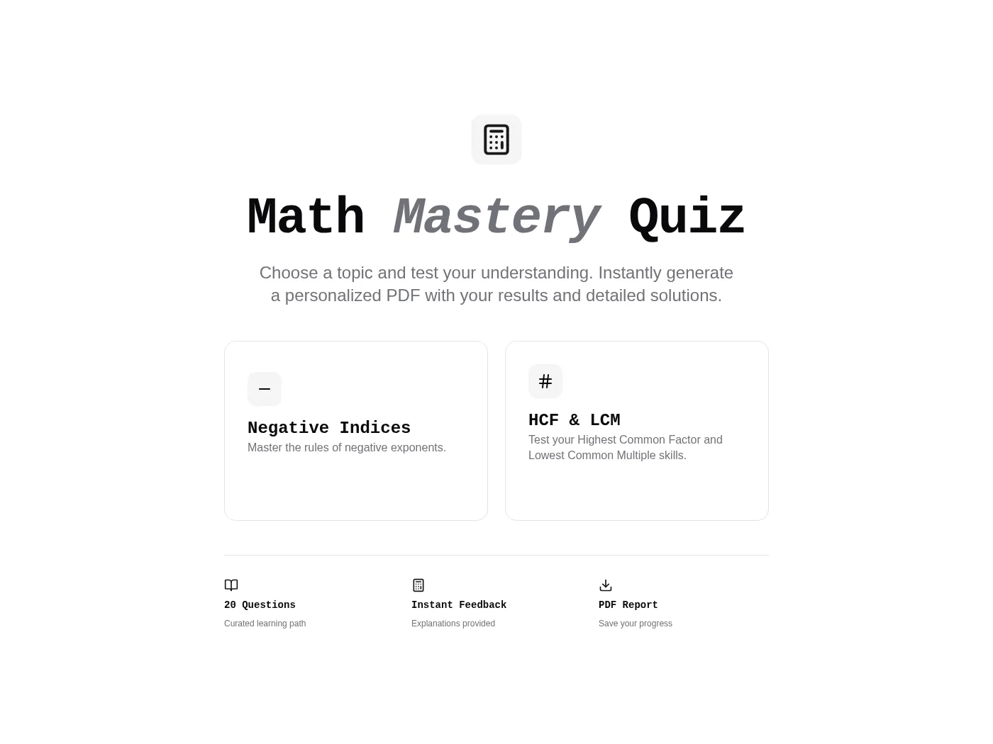 Negative Indices Quizzer