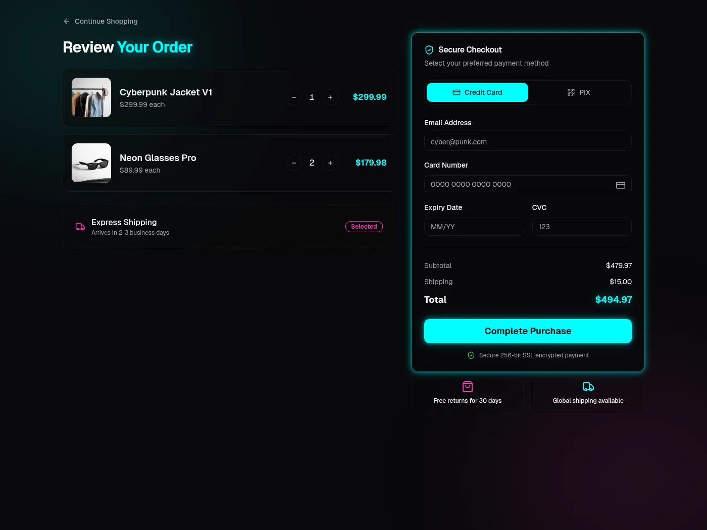 Neon Dark Checkout