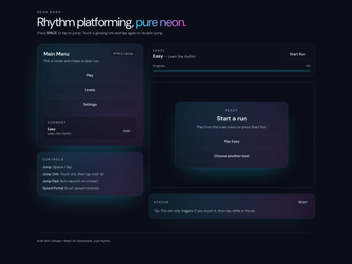 Neon Dash Browser Game