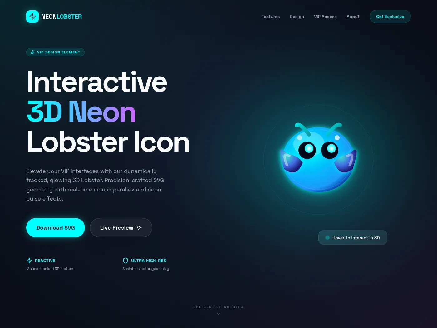 Neon Lobster 3D Icon