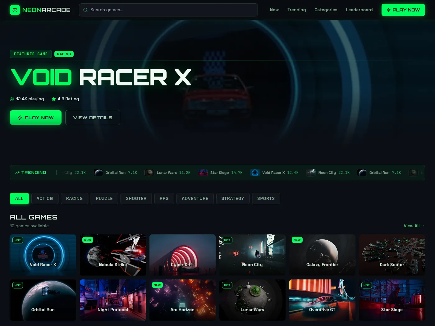 NeonArcade Web Portal