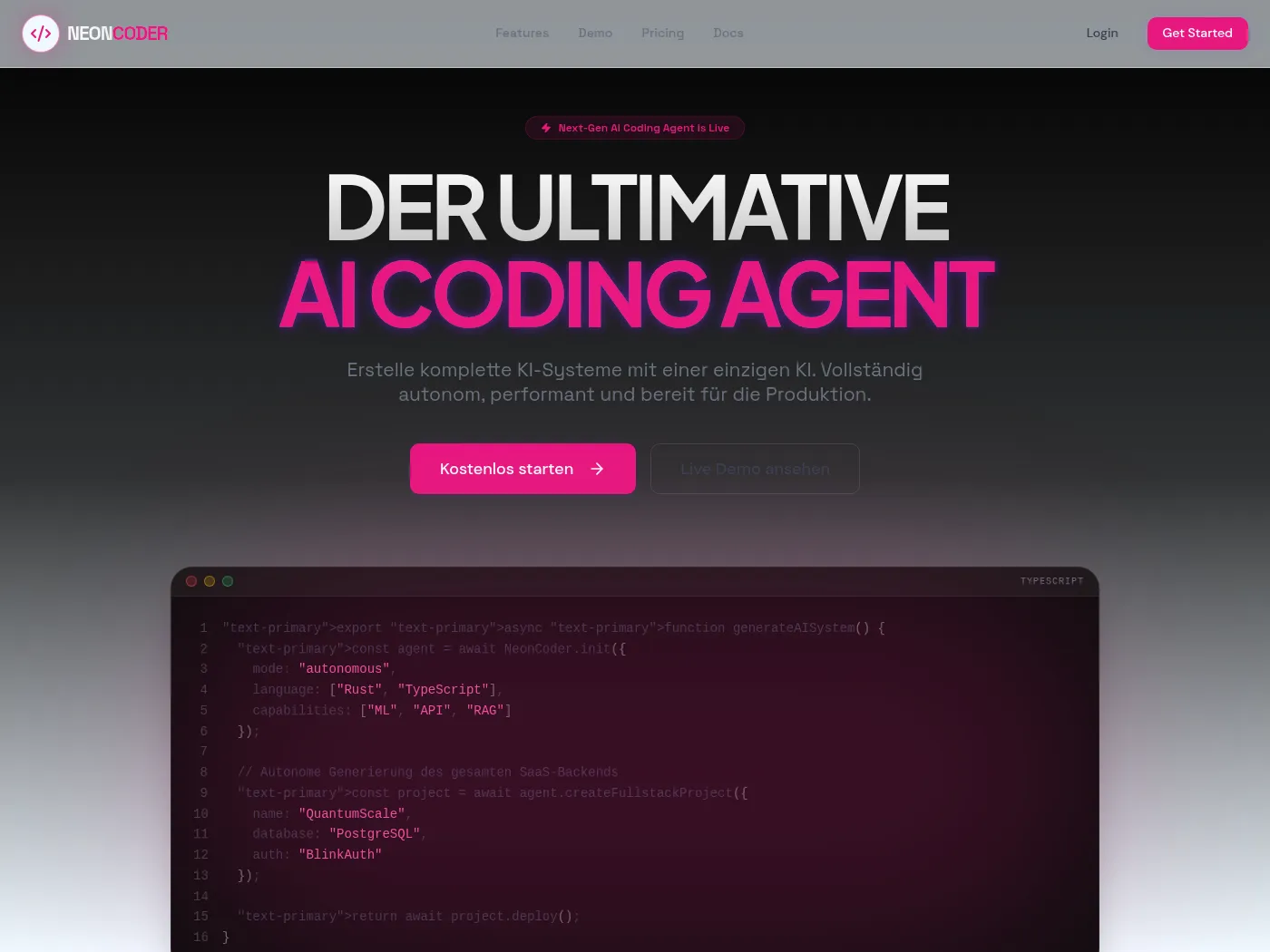NeonCoder AI Landing