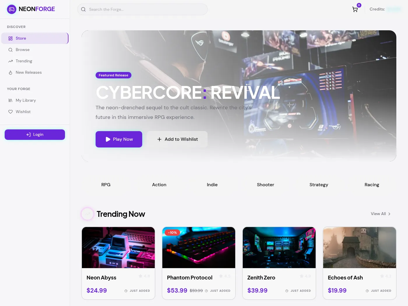 NeonForge Game Store