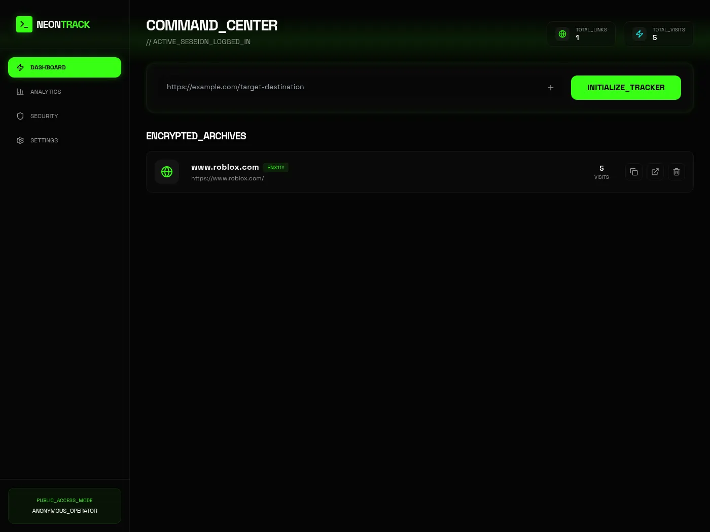 NeonTrack Link Shortener