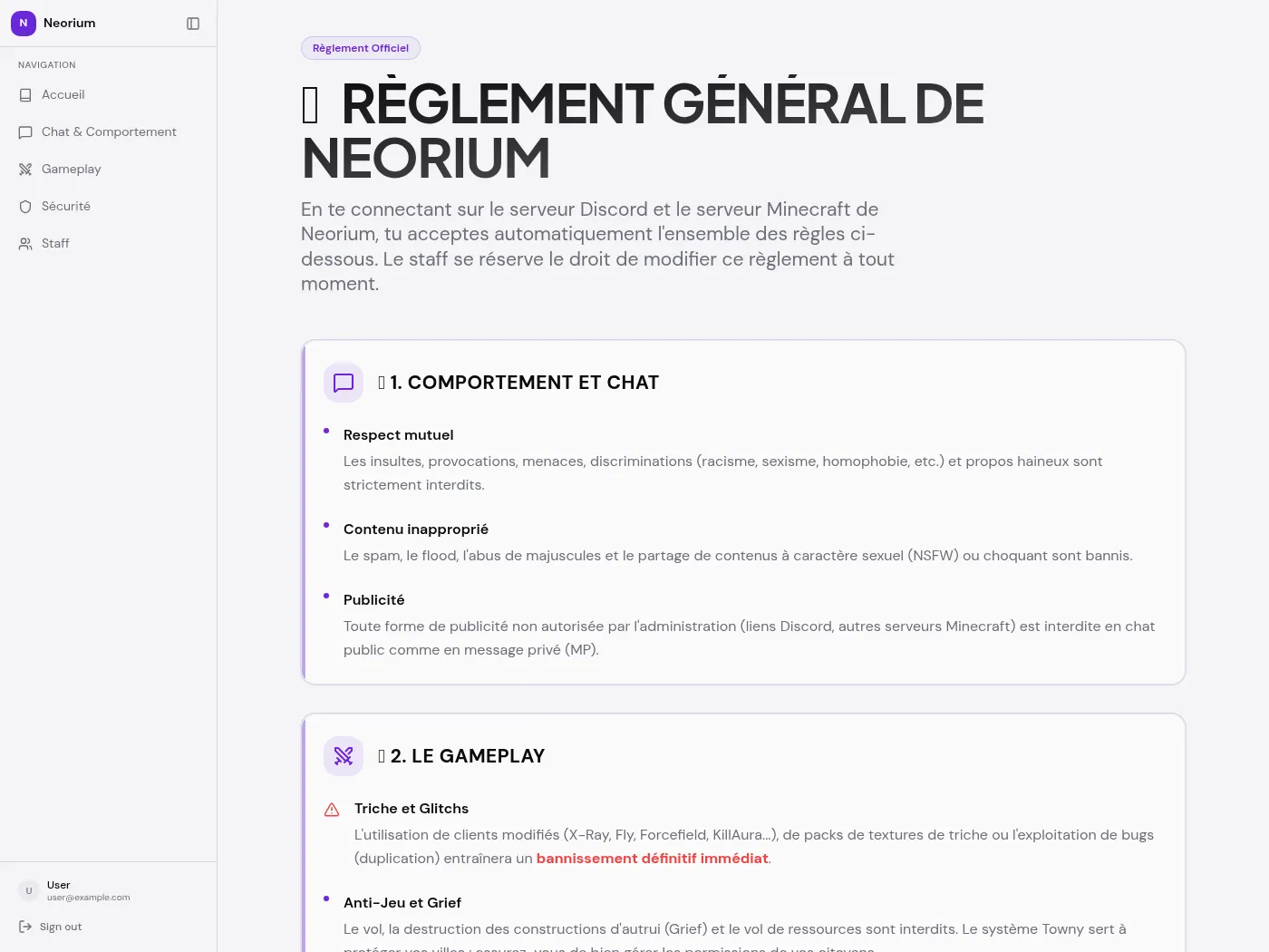 Neorium Règlement Webpage