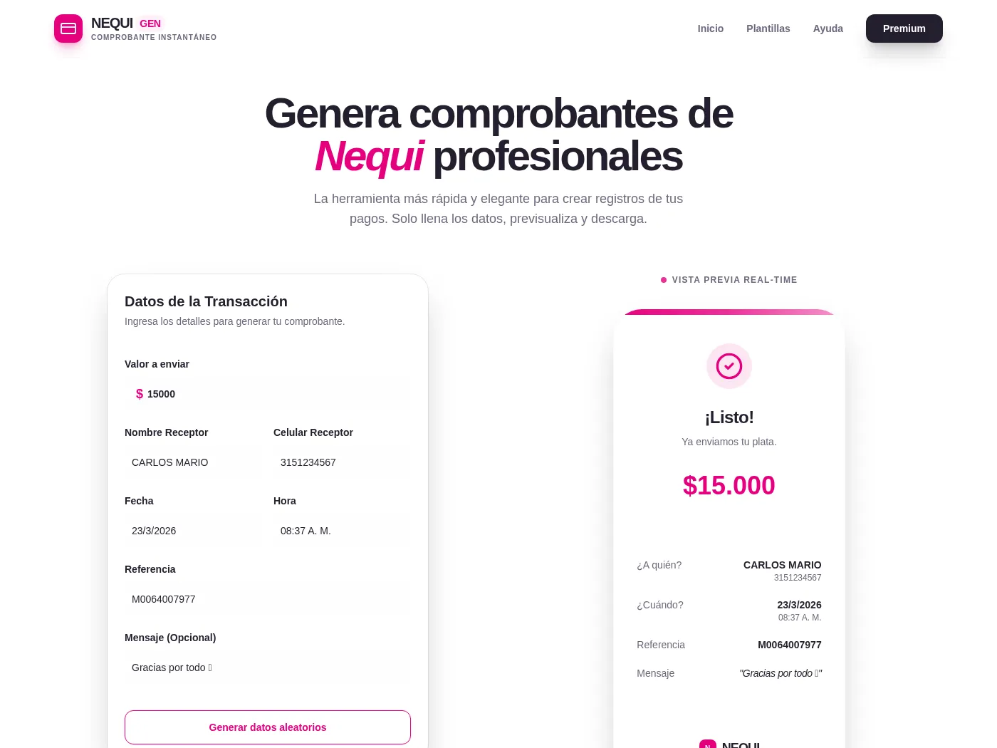 Nequi Payment Receipt Gen