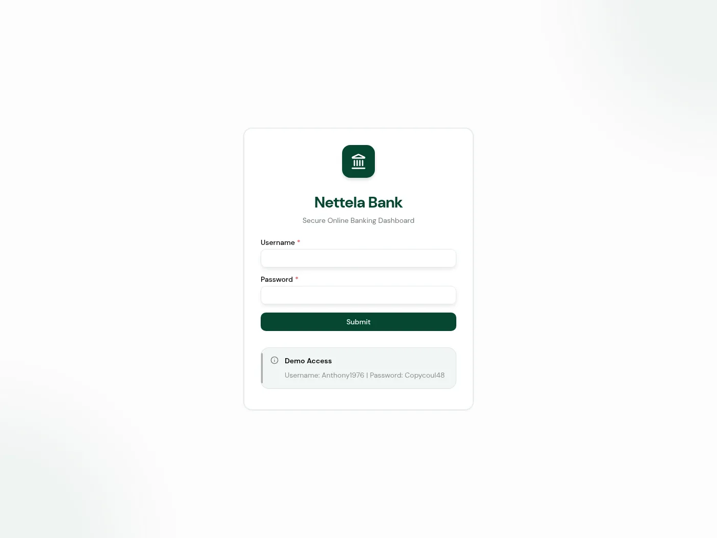 Nettela Bank Dashboard