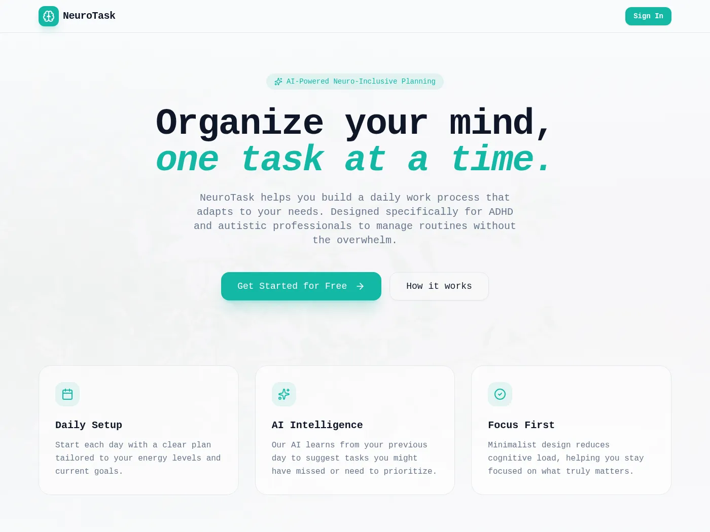 NeuroTask Daily Planner