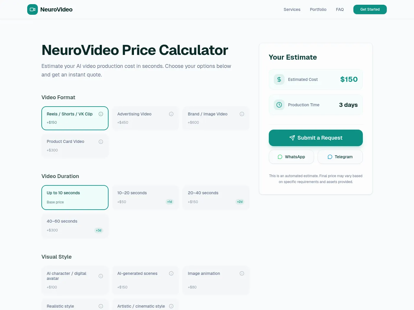 NeuroVideo Price Calculator
