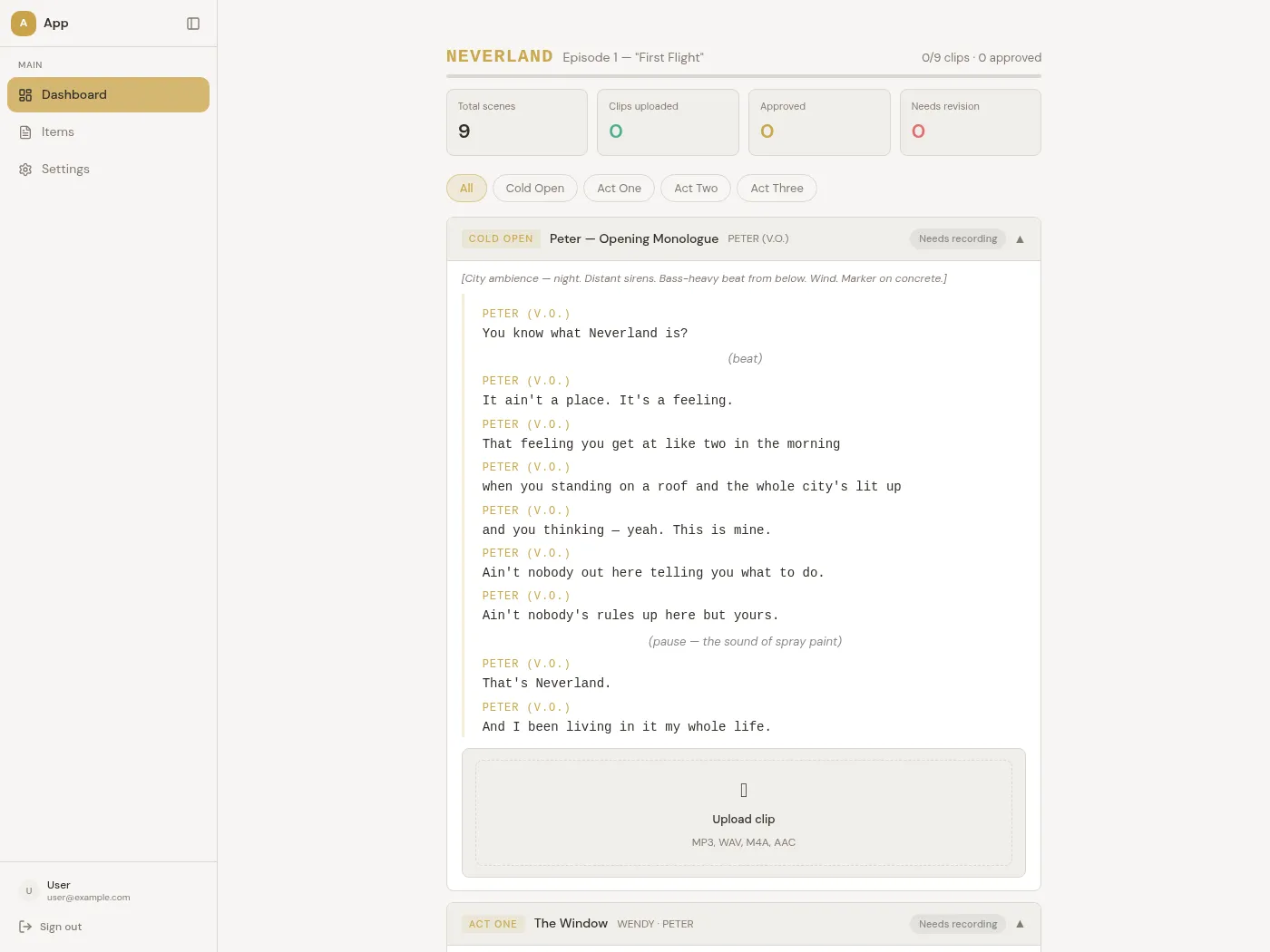 Neverland Script Tracker