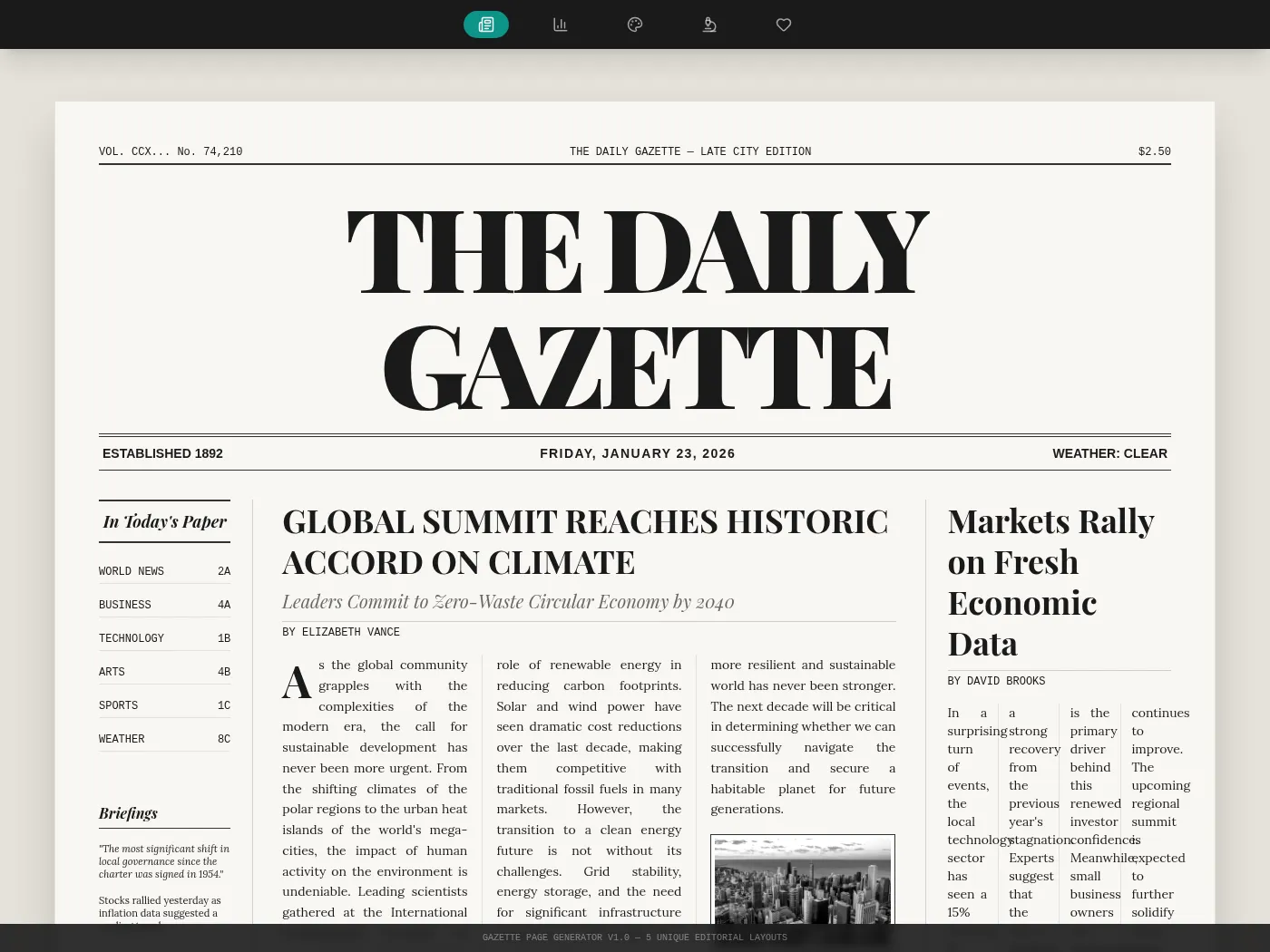 Gazette Page Generator