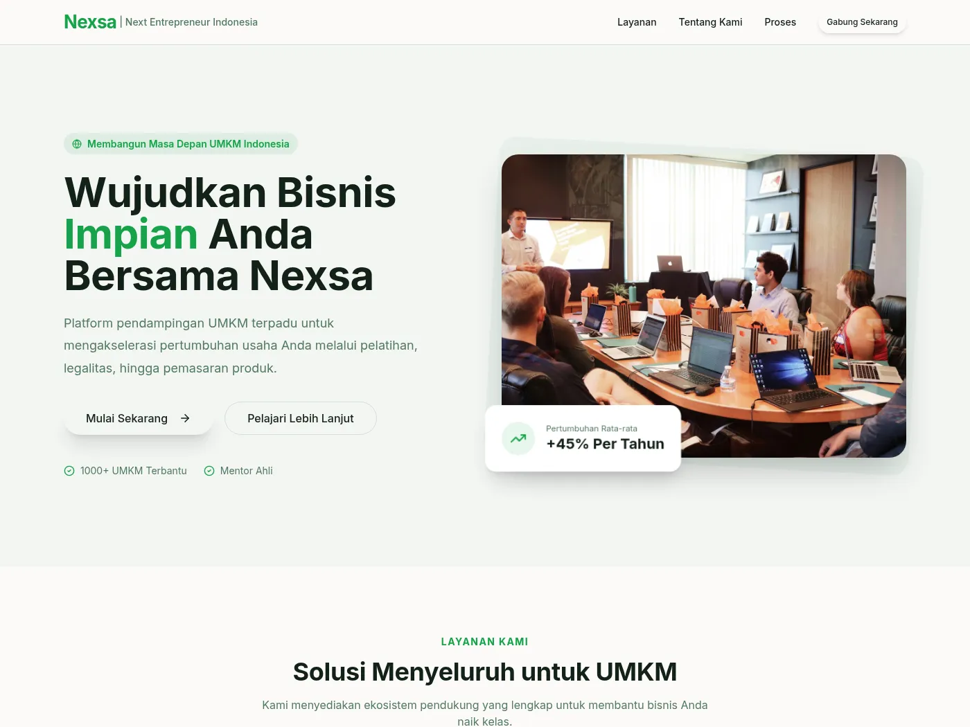 Nexsa Startup Landing Page