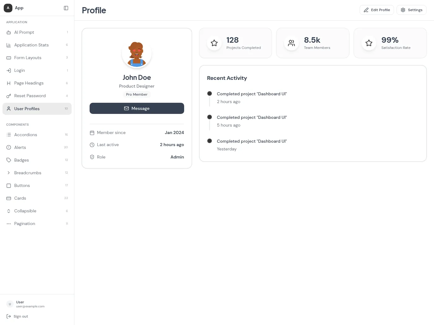 NextJS Shadcn UI Page
