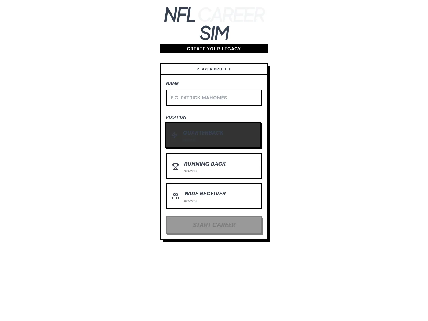 NFL Career Simulator
