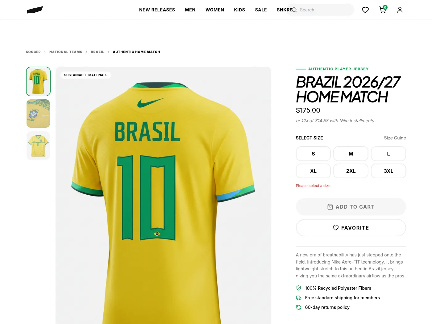 Nike Jersey Product Page