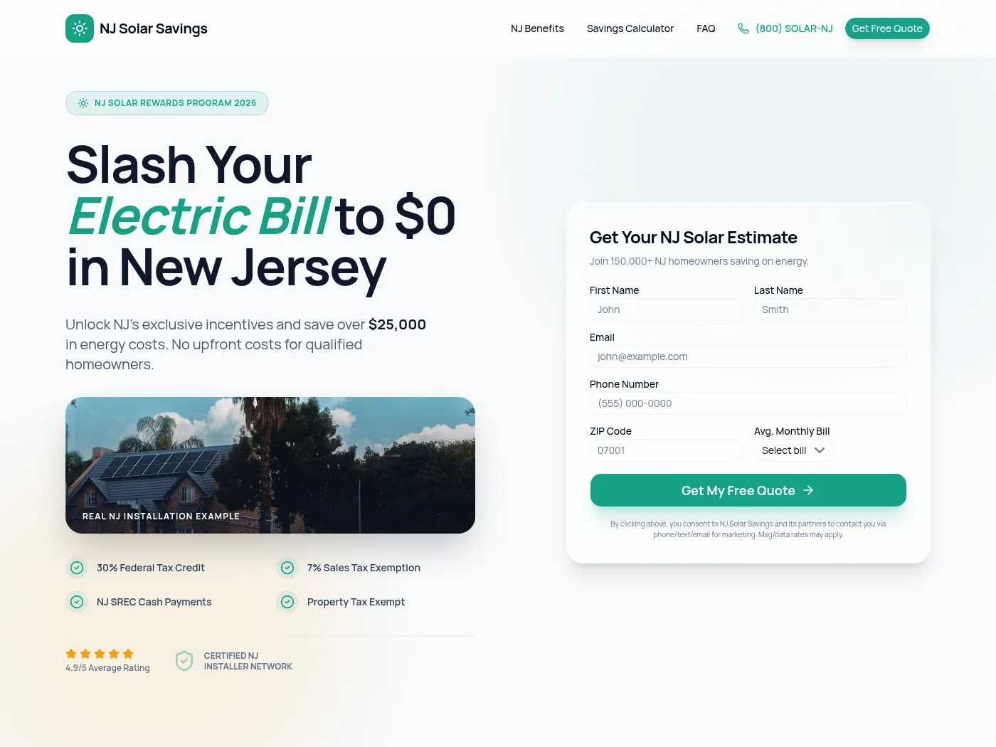 NJ Solar Landing Page