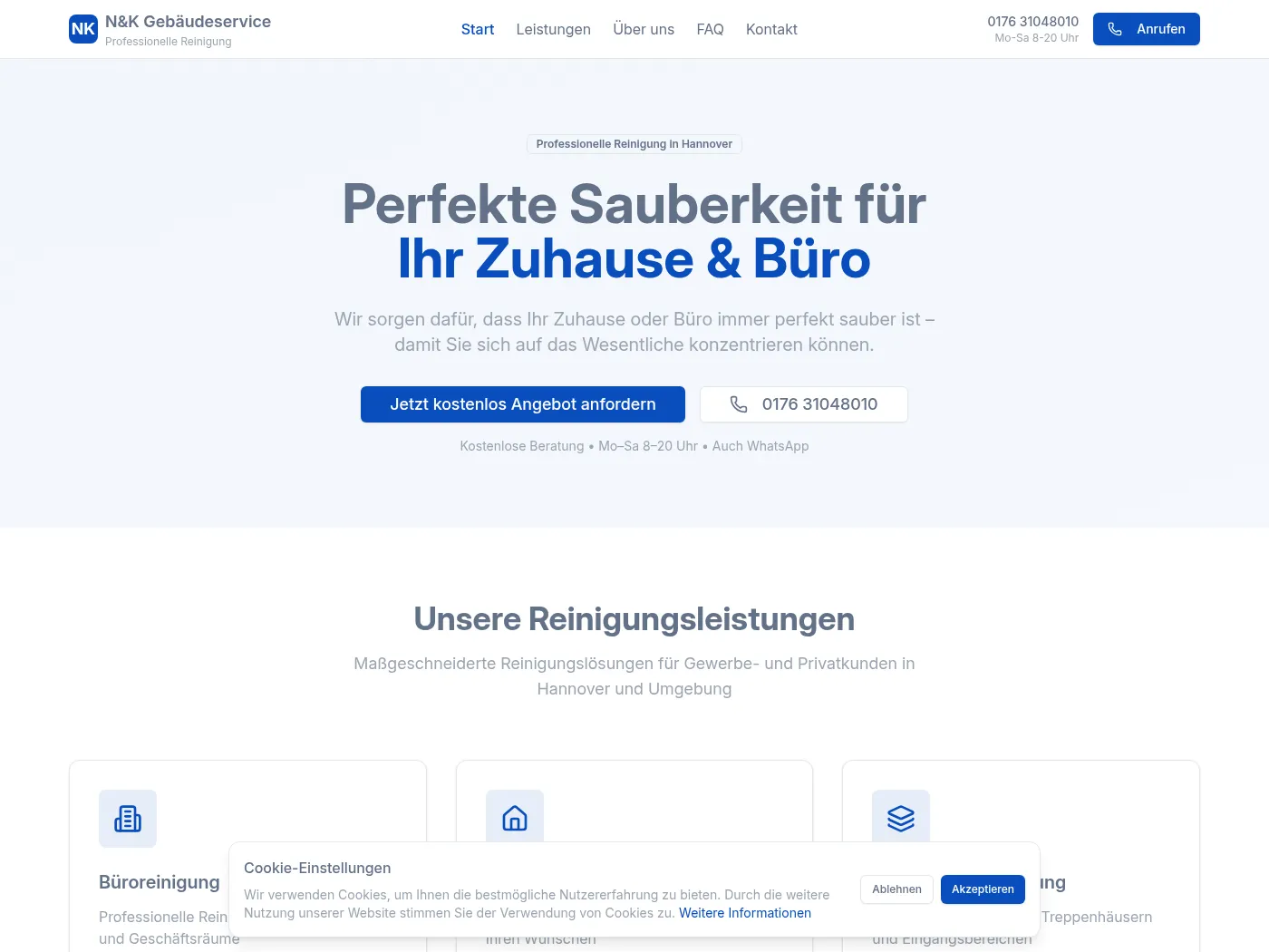 N&K Gebäudeservice – Moderne, DSGVO-konforme Website für professionelle Reinigung
