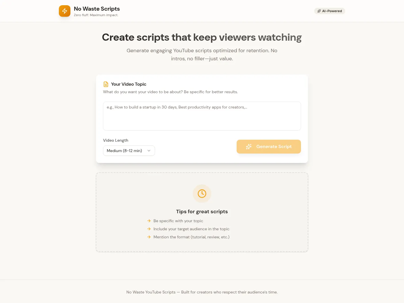 No Waste YouTube Scripts