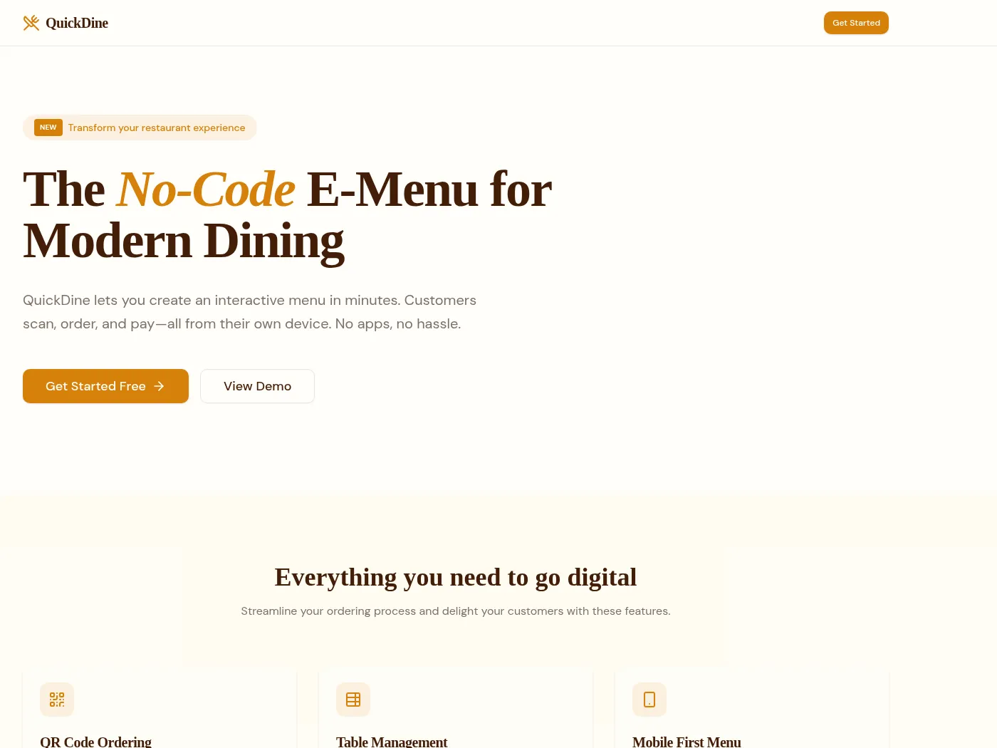 QuickDine No-Code Menu