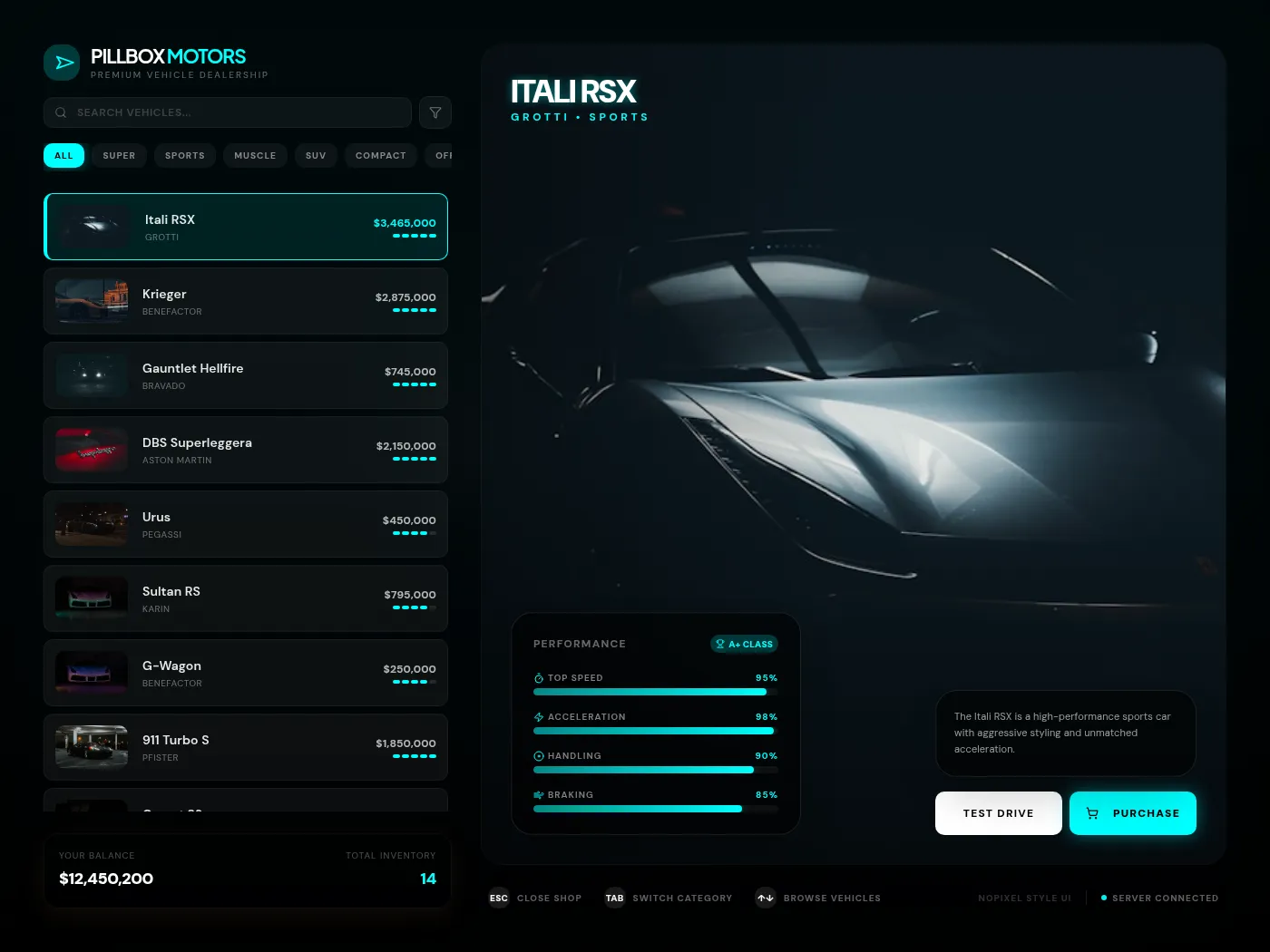 NoPixel Vehicle Shop UI