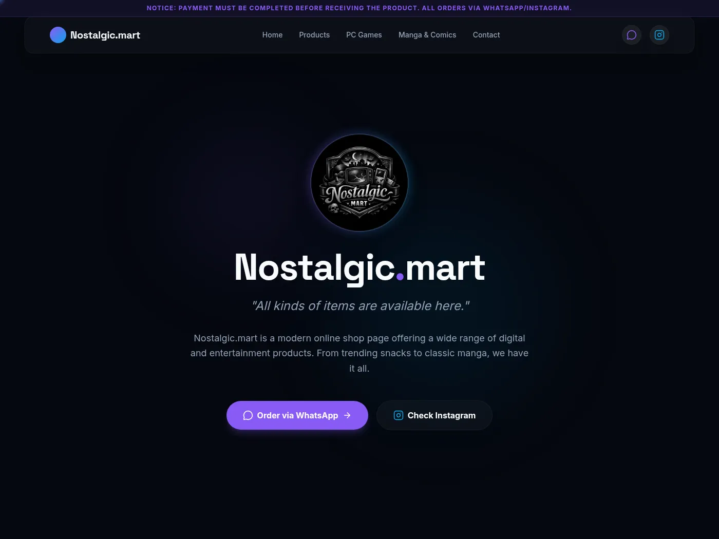 Nostalgic.mart Shop Page