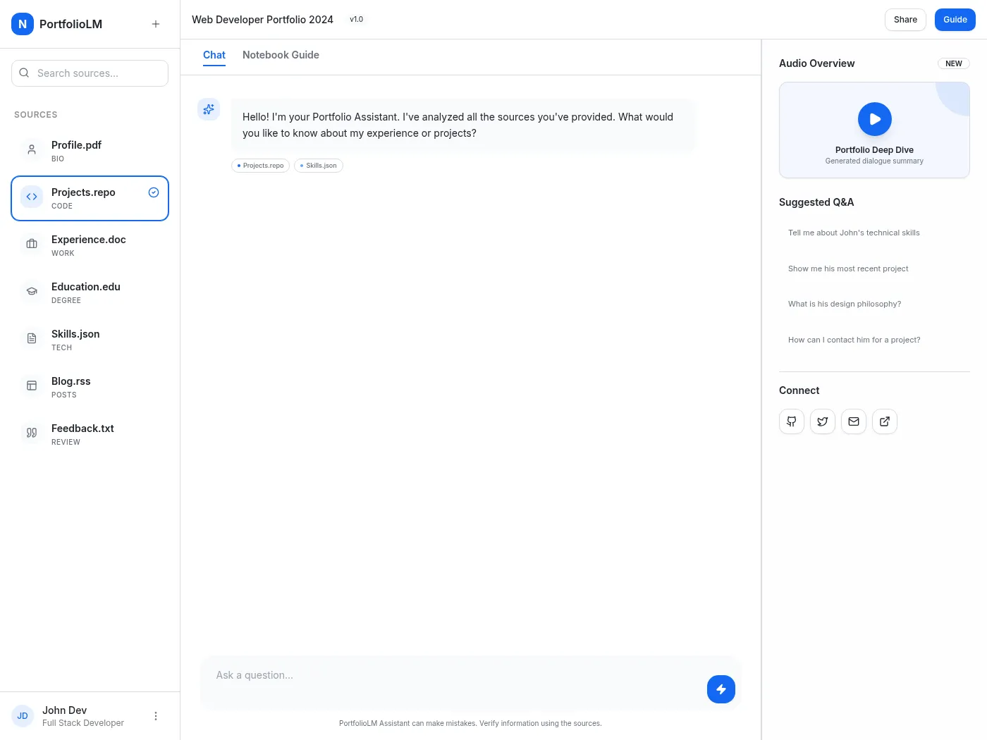 NotebookLM Portfolio Clone